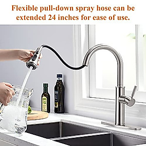 Kitchen Faucet, Kitchen Sink Faucet, 4 Functions Spray Head, Sink Faucet, Four Modes Pull-Down Kitchen Faucets, Bar Kitchen Faucet, Brushed Nickel, Stainless Steel, RULIA RB1035