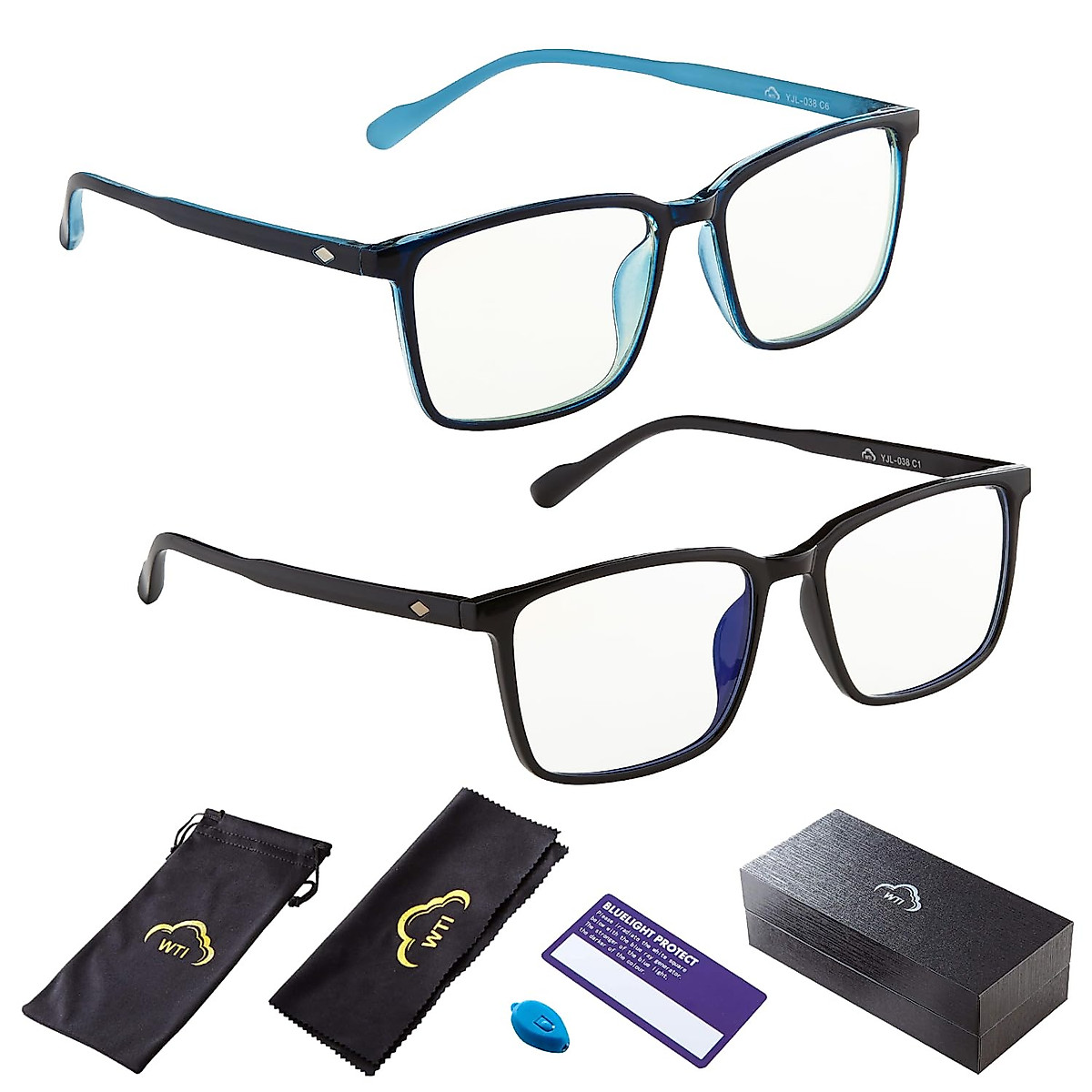 Blue Light Blocking Glasses for TV Phone Computer Gaming Screen Men and Women, TR90 Frame, Anti Eyestrain UV, 2 Pack