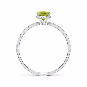 Angara Natural 1.45 Ct Peridot and 0.31 Ct Diamond Side Stones Ring for Women in 14K White Gold (Grade-AAA | Size-8x6mm) | August Birthstone, Birthday, Engagement, Anniversary Jewelry Gift For Women