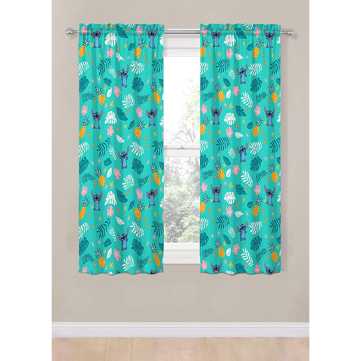 Jay Franco Disney Lilo & Stitch Aloha Stitch 63" Inch Drapes - Beautiful Room Décor & Easy Set Up, Bedding - Curtains Include 2 Tiebacks, 4 Piece Set (Official Disney Product)
