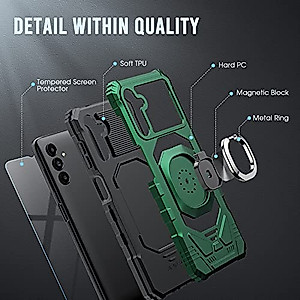 for Samsung Galaxy A13 5G / 4G Case: with Tempered Screen Protector & Built in 360° Adjustable Ring Kickstand Shockproof Protection TPU Bumper Armor Design Phone Cover for Samsung Galaxy A13 - Green
