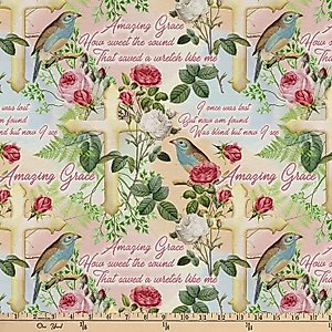 DAVID TEXTILES Amazing Grace Crosses Digital Cotton Print Fabric by The Yard, 45 Inches
