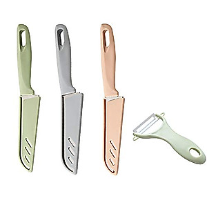 Stainless Steel Knife & Peeler Set,Knife Set with Sheath Covers and Peeler Set - kitchen Chef Chef's Paring Set(3 Knives and 1 Peeler) (Green)