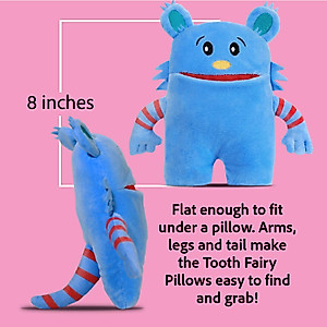 The Tooth Brigade Tooth Fairy Pillow | Fun and Interactive Stuffed Plush Toy with Large Pocket for Lost Teeth, Treasures, Prizes - Perfect for Kids, Boys, & Girls Gift (Blue Monster)