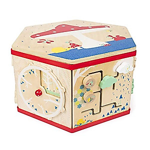 Wooden Activity Cube XL Size by Small Foot – Classic 7-Sided Interactive Toy with Bead Maze, Puzzle, Shape Sorter, Clock & Wheels - Develops Kids Dexterity, Motor Skills – Age 12+ months