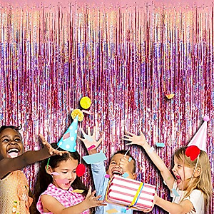 4 Pack Rose Gold Tinsel Foil Fringe Curtain Backdrop, 3.28Ft x 8.2Ft Metallic Streamers for Photo Booth Wedding Bridal Shower Bachelorette Birthday Halloween Christmas Party Decoration