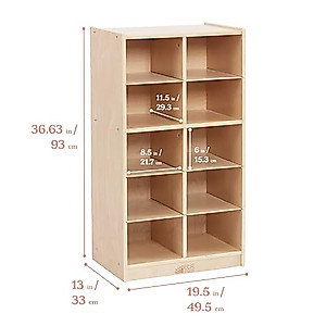 ECR4Kids 10 Cubby Tray Cabinet with Scoop Front Storage Bins, 5x2, Classroom Furniture, Assorted