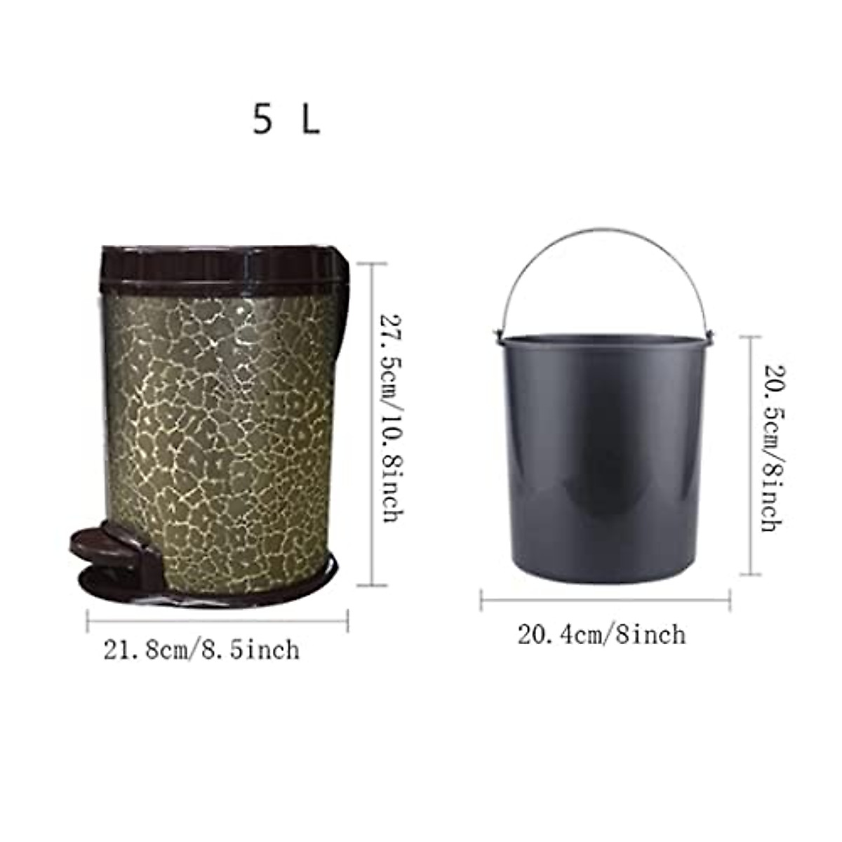 Trash Bin Trash Can Wastebasket Round Bathroom Step Trash Can, Durable Steel Pedal Garbage Bin Dual Buckets with Soft Close Step Garbage Can Waste Bin (Color : OneColor, Size : 8l/2.1gallon)