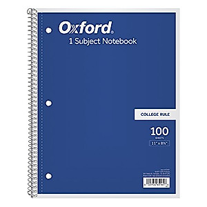 Oxford 1-Subject Notebooks, Spiral, 8 x 11, College Rule, Color Assortment May Vary, 100 Sheets, 1 Notebook (65161)