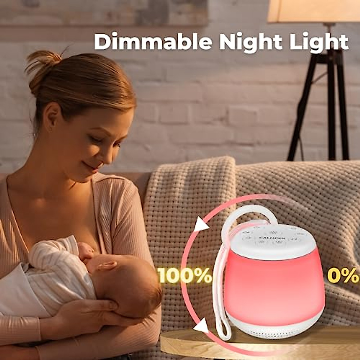 CALMPER Portable Sound Machine with Light and Timer - 21 Sounds, 8 Colors Dimmable Light, Long Lasting Battery - Adult & Baby White Noise Machine for Sleeping 2 Year Warranty