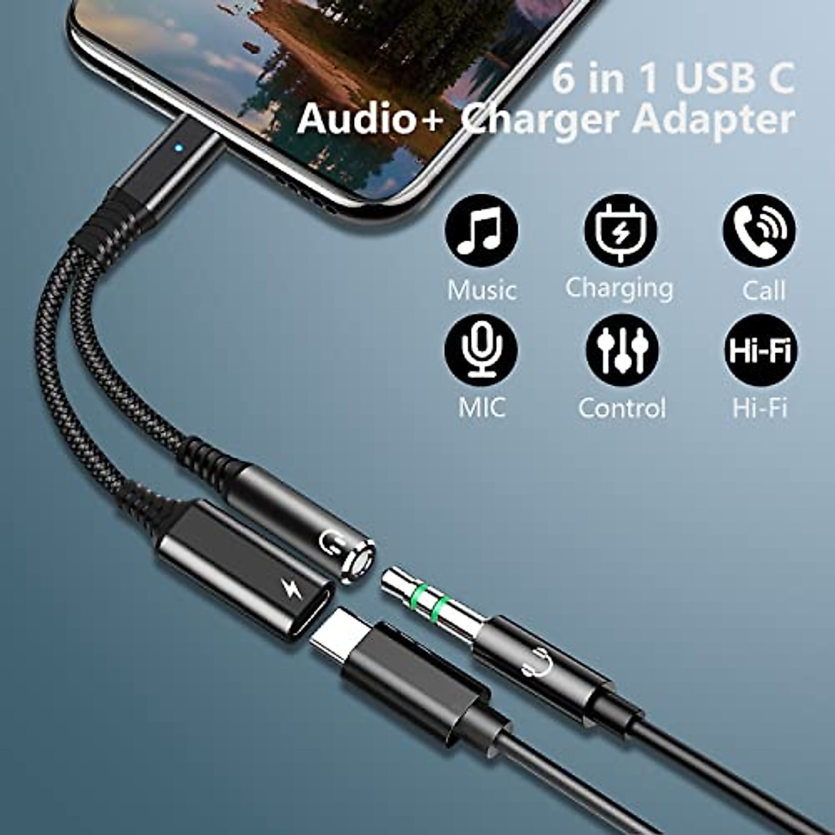 Samsung Galaxy S23 Headphone Adapter, 2 in 1 USB C to 3.5mm Audio Jack Hi-Res DAC and 60W Fast Charging Dongle Compatible with Pixel 7/7Pro/6/6Pro/5, Samsung Galaxy S23Ultra/S22+/S21FE/S20FE/S21/A53
