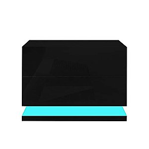 CNCEST Bedroom LED Nightstand, Modern High Gloss Nightstand Side End Table, Nightstand Storage Cabinet, Table Cabinet with 2 Drawers for Living Room Bedroom (Black-50x35x43cmcm)