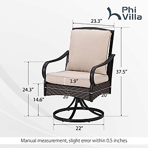PHI VILLA Patio Swivel Dining Chairs Set of 4, Contemporary Heavy Duty Outdoor Wicker Metal Dining Chairs, Gentle Rocking Patio Furniture Chair with Cushions for Family Deck Garden Lawn Yard