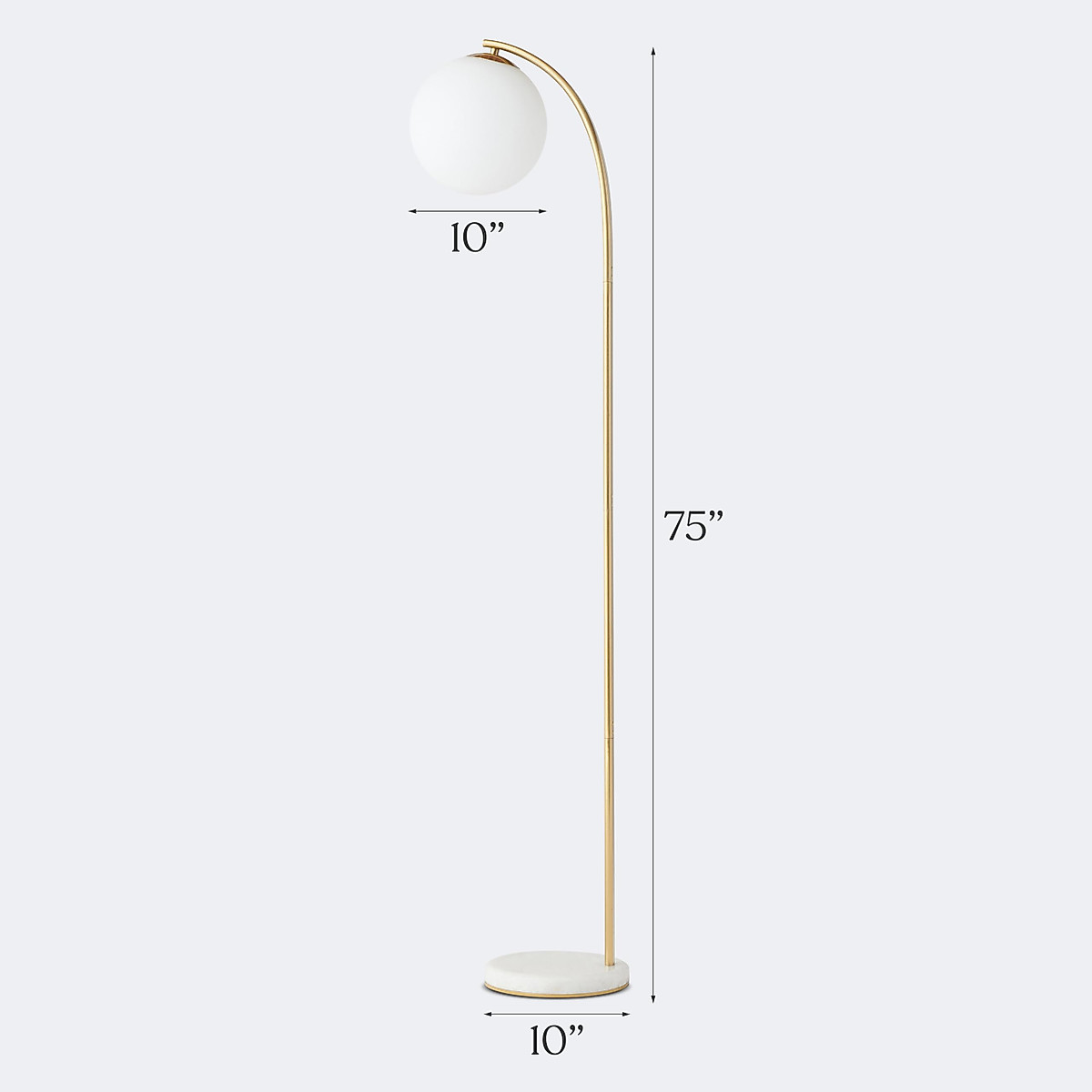 Brightech Luna Drop LED Floor Lamp, Frosted Glass Globe Arcing Living Room Lamp, Mid-Century Modern Standing Lamp for Living Rooms, Boho Rustic Indoor Tall Lamp for Bedrooms & Offices - Brass