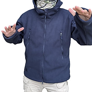 Akivide Men's Tactical Fleece Zip Up Hooded Sweatshirt Casual Vintage Long Sleeve Pullover Winer Thick Hoodie with 5 Pockets