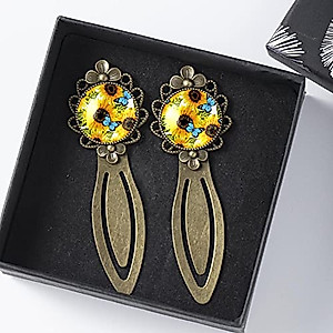 Sunflower and Butterfly Vintage Bookmark Gift Box Set for Students Teachers School Library Page Holder with Crystal Glass