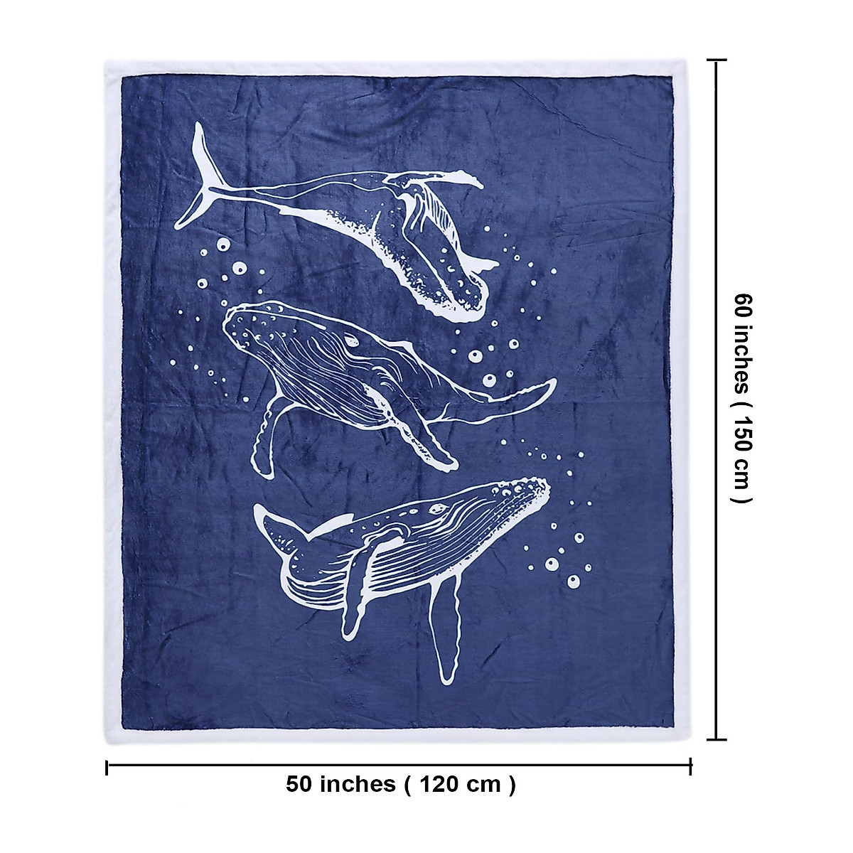 Zevrez Whale Blanket Navy Blue Whales Throw Blanket Flannel Fleece Sea Whale Pattern Blankets Whale Gifts and Decor for Sea and Whale Lovers (Whale 2, 48"x60")
