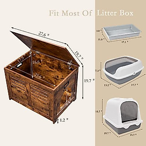 DINZI LVJ Litter Box Furniture, Flip Top Hidden Cat Washroom with Louvered Window, Entrance Can Be on Left/Right Side, Enclosed Cat Litter House Side Table for Most of Cat and Litter Box, Rustic Brown
