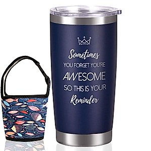 MOSAJOY Thank You Gifts for Women Sometime You Forget You're Awesome So This Is Your Reminder Wine Tumbler- Birthday Gifts for Friend 20oz Stemless Insulated Cup with Lid (You Are Awesome, Navy Blue)