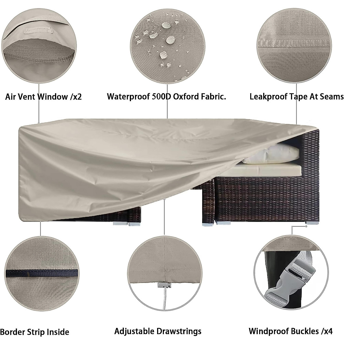 Garden Balsam Waterproof Rectangular Patio Table and Chair Cover Blue Grey 62" L X 42" D X 28" H Outdoor General Purpose Furniture Covers Patio Furniture Set Cover