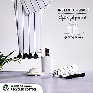 Folkulture Hand Towels for Bathroom, Set of 2 Boho Hand Towel for Bathroom, 100% Cotton Hanging and Decorative Towels for Bathroom with Tassels, 16" x 30" Inches (Hamilton Black and White)