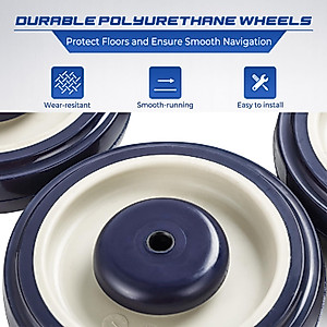 NATGAI 4 Pack Shopping Cart Replacement Wheels Kit, 5" Diameter 1.2" width 5/16“ Bore Noiseless Shopping Cart Wheels with Axles Bolts 4 sets, Total 1000 Lbs (Blue)