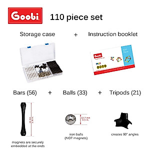 Goobi 110 Piece Construction Black and White Set Building Toy Active Play Sticks STEM Learning Creativity Imagination Children’s 3D Puzzle Educational Brain Toys for Kids with Instruction Booklet