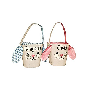Personalized Easter Basket/Rustic Bunny Easter Baskets/Canvas Easter Tote/Bunny Ears Easter Basket with Name/Soft Easter Pail