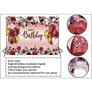 LTLYH 7x5ft Happy Birthday Party Backdrop Red Gold Birthday Decorations Background Birthday Party Banner Decorations Backdrop 178