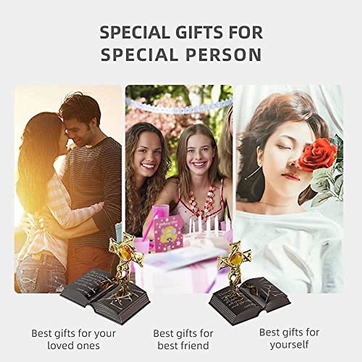 CRYSTOCRAFT Mini Bible Series Gift with Austrian Crystal Studded Art Home Decor for Your Loved One, Friends (Gold) (Mini Cross Bible Story B)