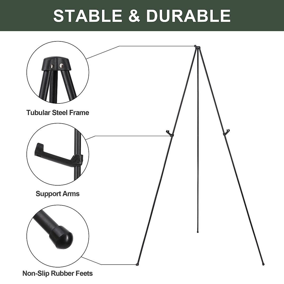 DANMO Easel Stand for Wedding Sign Poster 63'' Instant Display Easel for Floor Adjustable Metal Art Easel Black