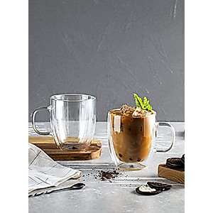 Sweese Double Wall Glass Coffee Mugs - 12.5 oz Insulated Clear Coffee Mugs Set of 2, Perfect for Espresso, Cappuccino, Latte, Americano, Tea Bag, Beverage (413.101)