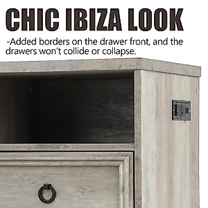 Nightstand with Strip Lights,USB Outlets Set of 2, Night Stand with Drawers, Accent Bed Side Table and End Table with Open Storage for Bedroom, Living Room,Gray