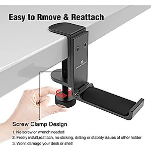 APPHOME 2 Pack Foldable Headphone Stand, Under Desk Headset Hanger Hook Holder, Aluminum PC Gaming Headset Holder for Desk, Non-Slip Desk Hook Space Save Universal Headphone Mount Clamp (Black)