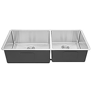 CozyBlock 42 in. x 19 in. x 10 in. 16-Gauge Stainless Steel Undermount 60/40 Offset Double Bowl Kitchen Sink with Bottom Grid, Silicon Dishrack, Pot Mat and Strainer