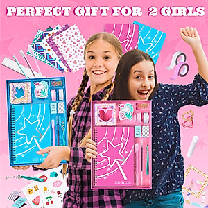 VigorFun 2 Pack DIY Journal Kit for Girls Ages 8-12, Gifts for Teen Girls - Share Scrapbook & Diary Supplies Set with Friends, Journaling Art and Crafts Kit (Purple+Blue)