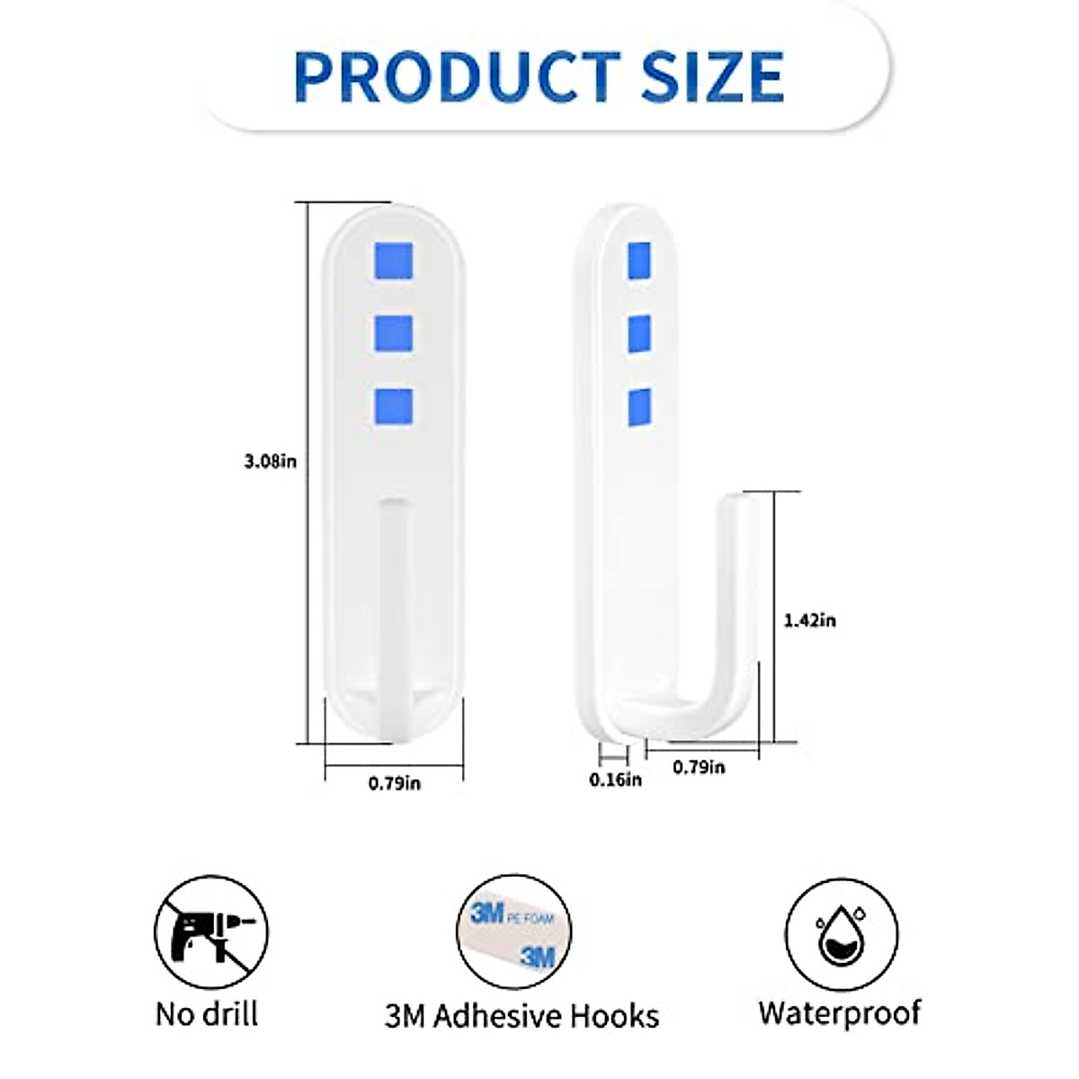 Budding Joy Wall Hooks 6 Pack, Plastic Self Adhesive Hooks for Hanging, 3M Wall Hanger Sticky Hooks, Shower Towel Hook for Bathroom Kitchen Door Home