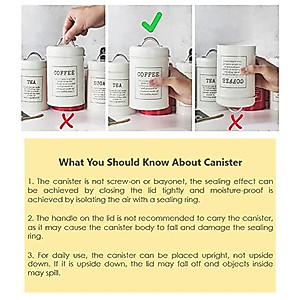 schonee Beige Kitchen Canisters, Rustic Farmhouse Canisters Set for Dry Food Storage, Metal Countertop Storage Jar, Set of 3 Coffee Sugar Tea Storage Containers(Set of 3 (Ivory White))