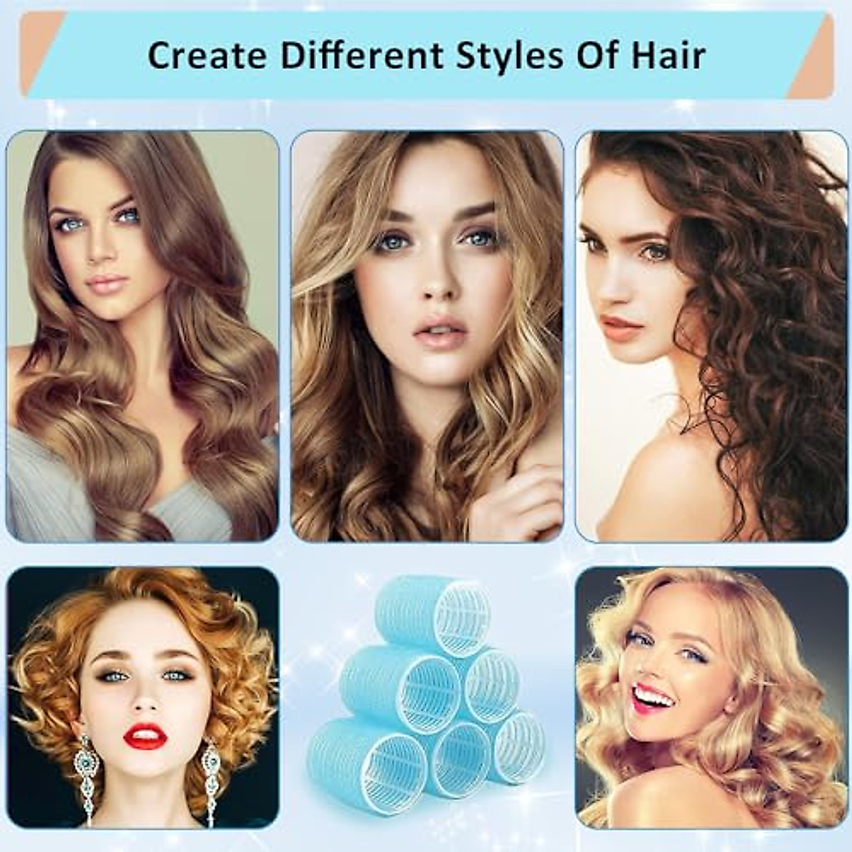 Jumbo Rollers Set for Long Hair - No Heat Heatless Curls With Clips & Comb, 24 Packs (Blue)