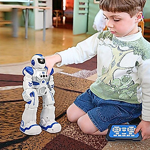 Sikaye RC Robot for Kids Intelligent Programmable Robot with Infrared Controller Toys, Dancing, Singing, Led Eyes, Gesture Sensing Robot Kit, Blue