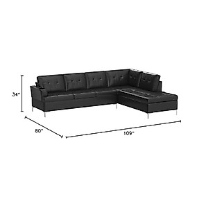 Homelegance Barrington 109" x 108" PU Leather Chaise Sofa, Black