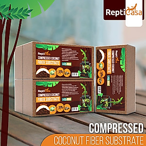 ReptiCasa Compressed Coconut Fiber Substrate, 1.4 lb. Bricks, Natural Husk Terrarium Bedding, Reptiles, Frogs, Snakes, or Tortoise, Odor and Waste Absorbent Compostable, 5 Pack