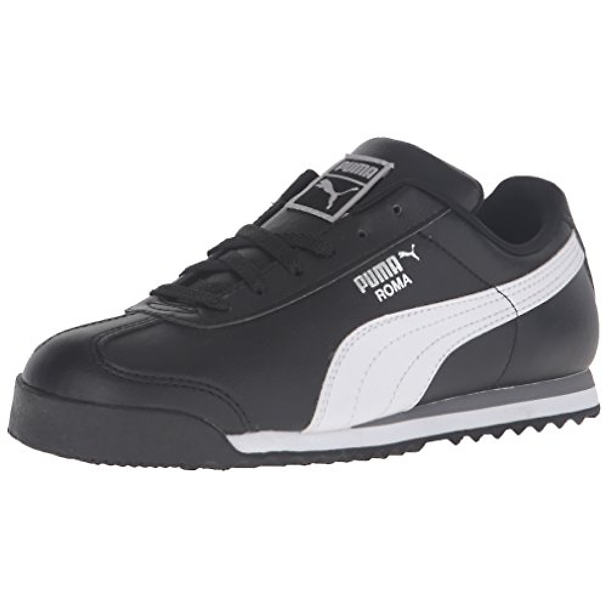 PUMA boys Roma Basic JR Sneaker, Black/White/Puma Silver, 4 M US Big Kid