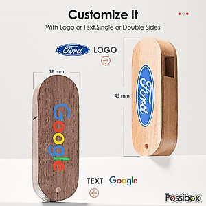 Possibox Custom Swivel Wooden USB 2.0 Flash Drive 128MB Imprinted or Engraved with Your Logo - Bulk Wholesale Promotional - 50 Pack