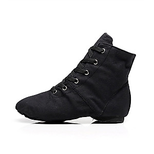 YOYODANCE Lace-up Canvas Dance Shoes Flat Jazz Boots for Women (US7, Black)