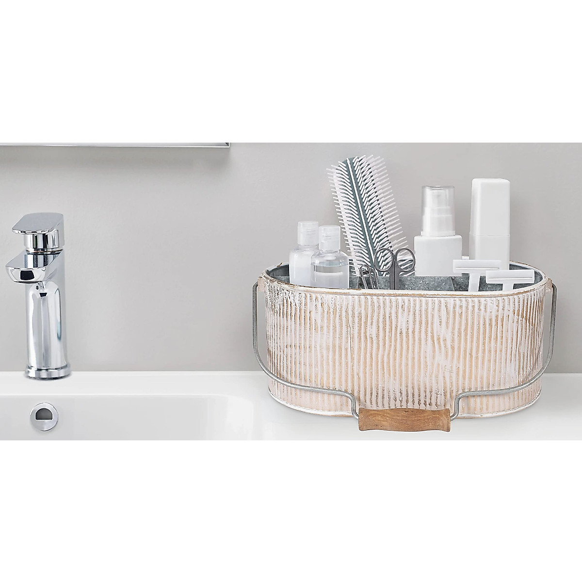 Galvanized Metal Caddy with 4 Compartments, Kitchen Utensil Holder, Metal Caddy, Picnic Caddy, Rustic Farmhouse Galvanized, Multipurpose Storage Bin, Metal Garden Planters- Hammered - Antique Grey