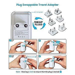 Universal Travel Adapter Kit, VINTAR International Plug Adapter with 3 USB Ports(2 USB C, 3.4A) & 2 American Outlets, Type A,C,G,D,I,M Swap&Adapt Attachments, Adapter for US/EU/UK/India/AUS/Africa