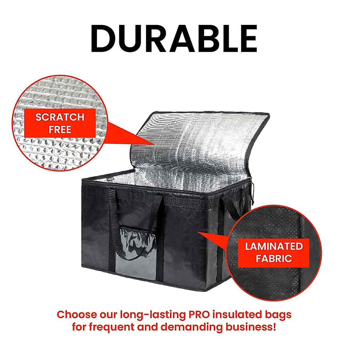 Durable 3XL PRO Insulated Cooler Bag and Food Warmer for Delivery & Grocery Shopping with Zippered Top, Black Commercial Grade (1 Pack)