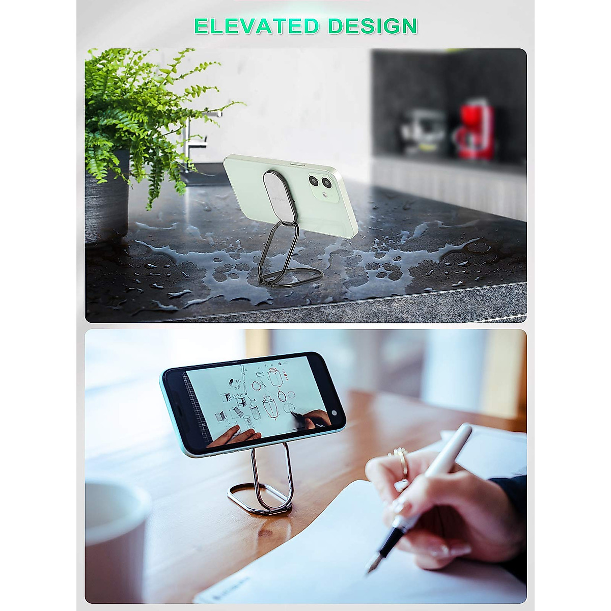 Phone Ring Holder Finger Kickstand 360°Rotation Cellphone Back Grip Foldable Cell Phone Stand for Desk Compatible with iPhone iPad Smartphones Tablets (with Universal Magnetic Car Mount)