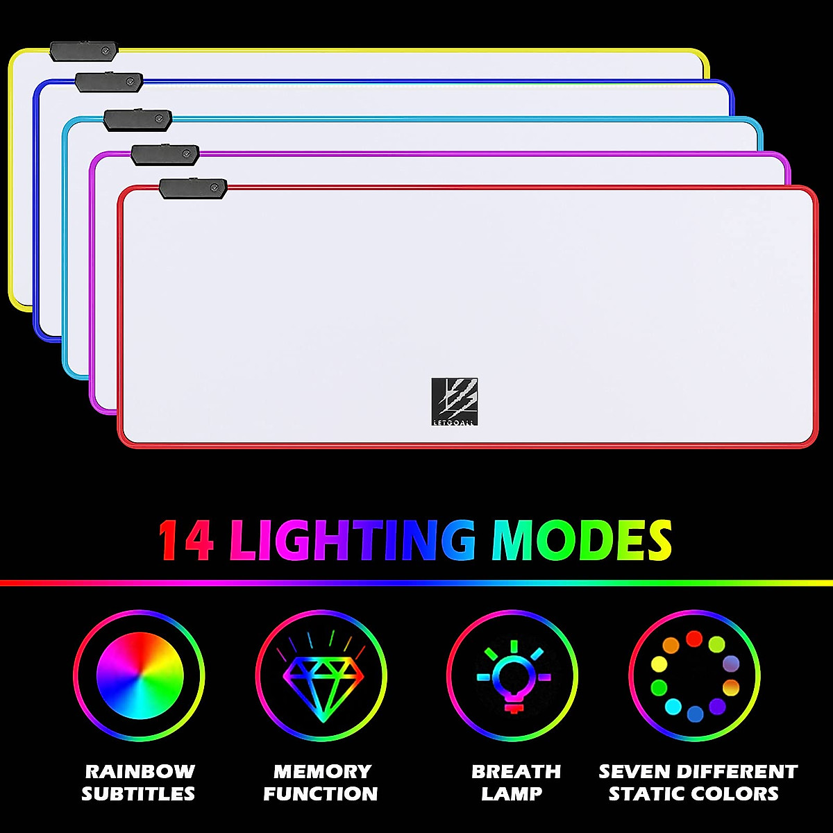 RGB Mouse Pad, Large Led Gaming Mouse Mat with 14 Lighting Modes, Smooth Waterproof Surface, Non-Slip Rubber Base, Computer Keyboard Mousepad (31.5 x 11.8 x 0.2 Inch, White)